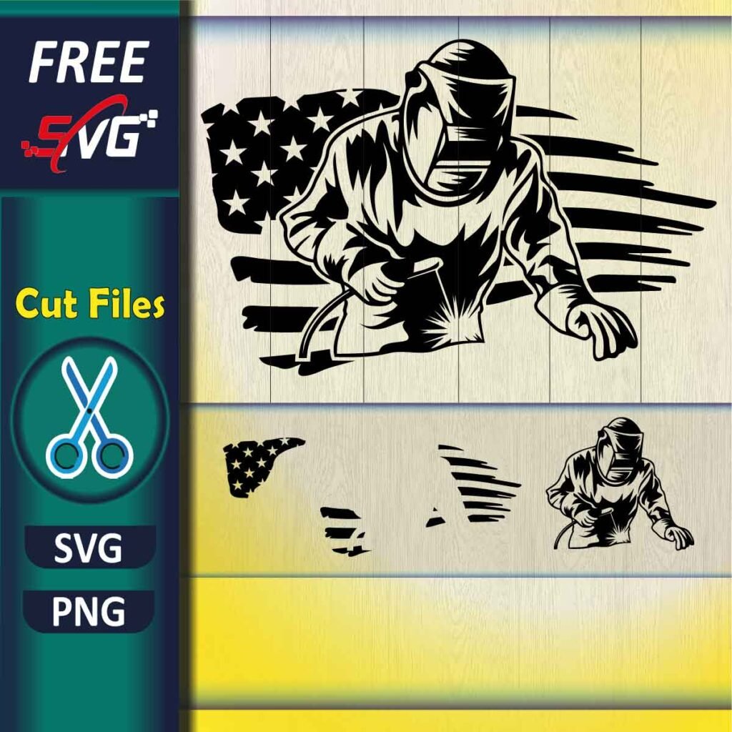 Welder Flag SVG Free, Welder with American Flag SVG
