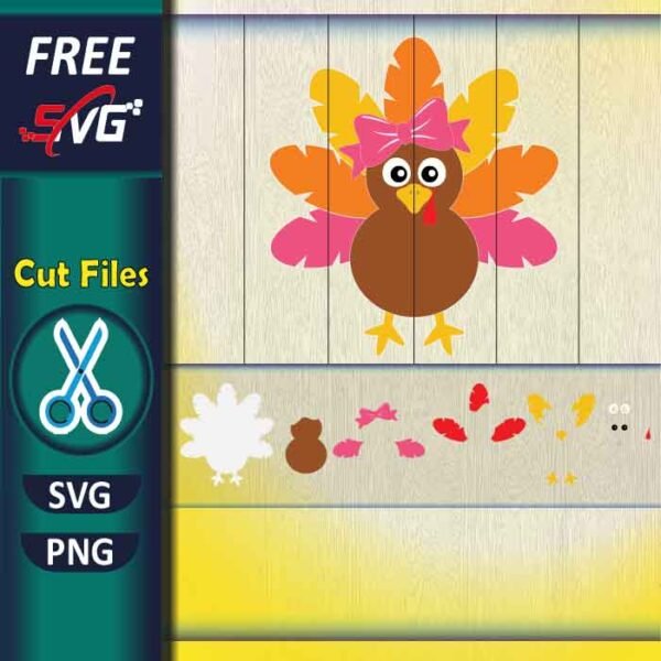 Turkey With Bow SVG free, Thanksgiving Turkey SVG free for Cricut