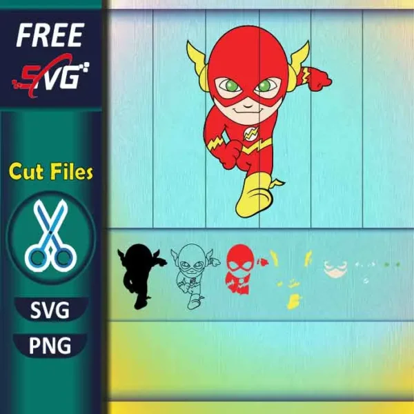 Chibi Flash Superhero SVG Free - Cartoon Superheroes